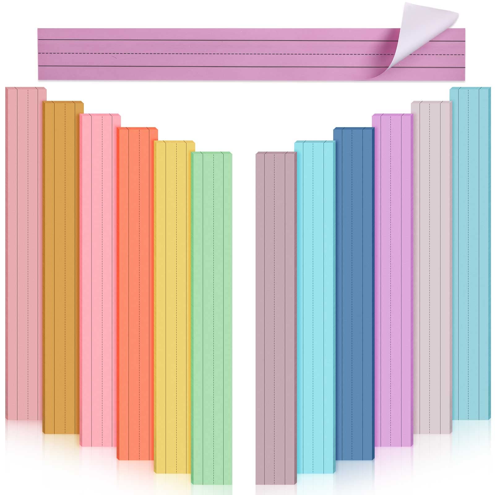 240 Sheets 3 x 24 Inches Sentence Strips Adhesive Colorful Ruled Word Strips Rainbow Sentence Learning Strips for Office School Classroom Teacher Student Supplies, 12 Colors, 12 Pads Totally