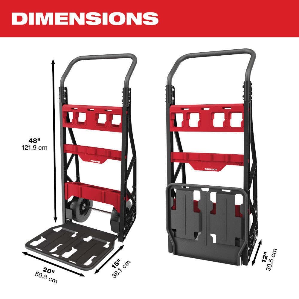 48-22-8415 for Milwaukee PACKOUT Heavy Duty 2-Wheel Cart w/ 400 lb Weight Capacity Length 12 in Width 20 in Height 48 in