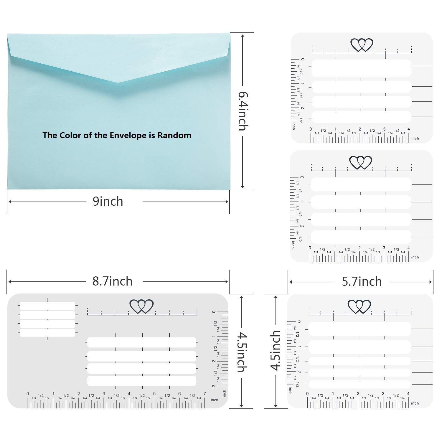7 Pieces Envelope Addressing Guide 4 Style Addressing Stencil Templates for Envelopes with 2 Size Brush Pens, Making Thank You Card, Festival Cards, Wedding Invitations, Party Invitations