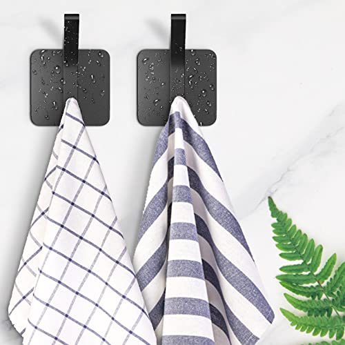 Adhesive Towel Hooks for Bathrooms,Heavy Duty Wall Hooks for Hanging Robe,Coats,Keys,Handbag,Waterproof Aluminum Sticky Hooks for Home,Bedroom,Hallways,Entrance,Kitchen,Office- Black 6 Pack