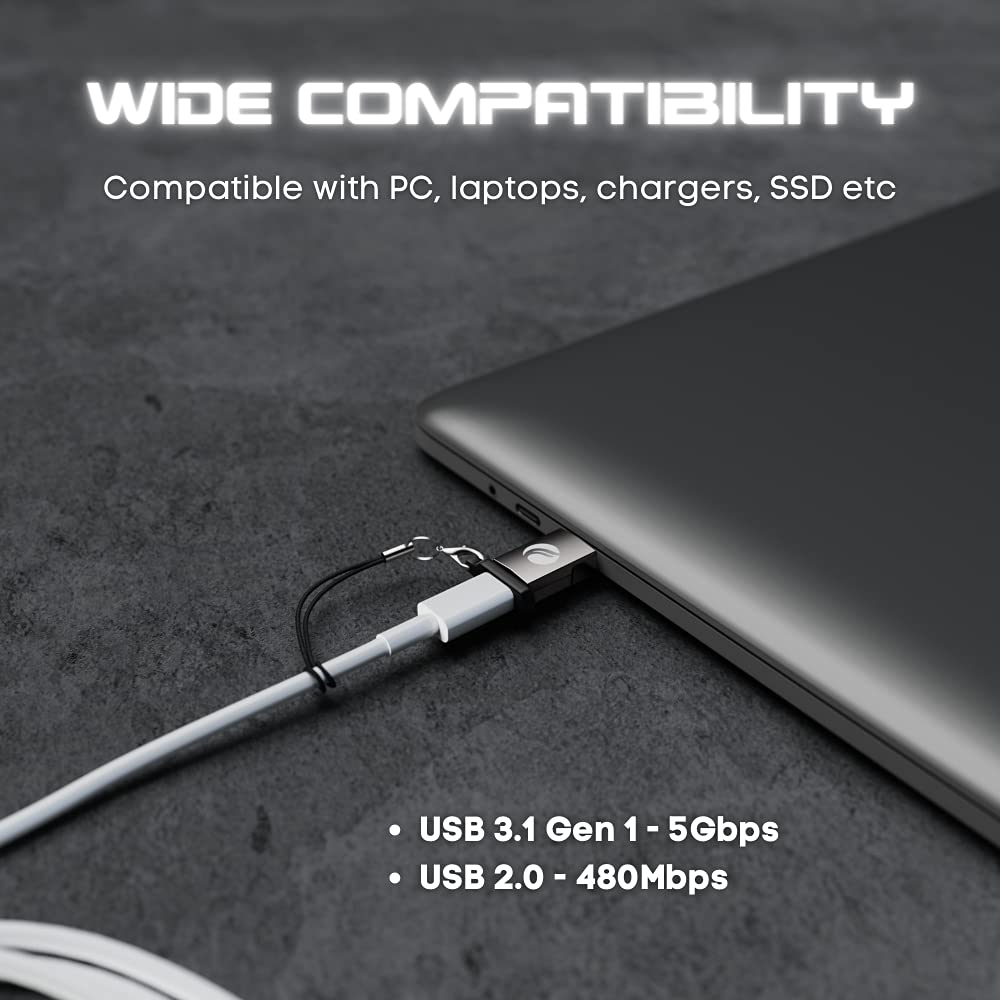 Futurizta Tech USB 3.1 Gen 1 Premium Type-C Female to USB-A Male Adapter, Support 5Gbps Data Transfer, QC3.0 Fast Charging, Military Grade Aluminium Alloy with Ergonomic Lanyard/Rope for Type-C Cable