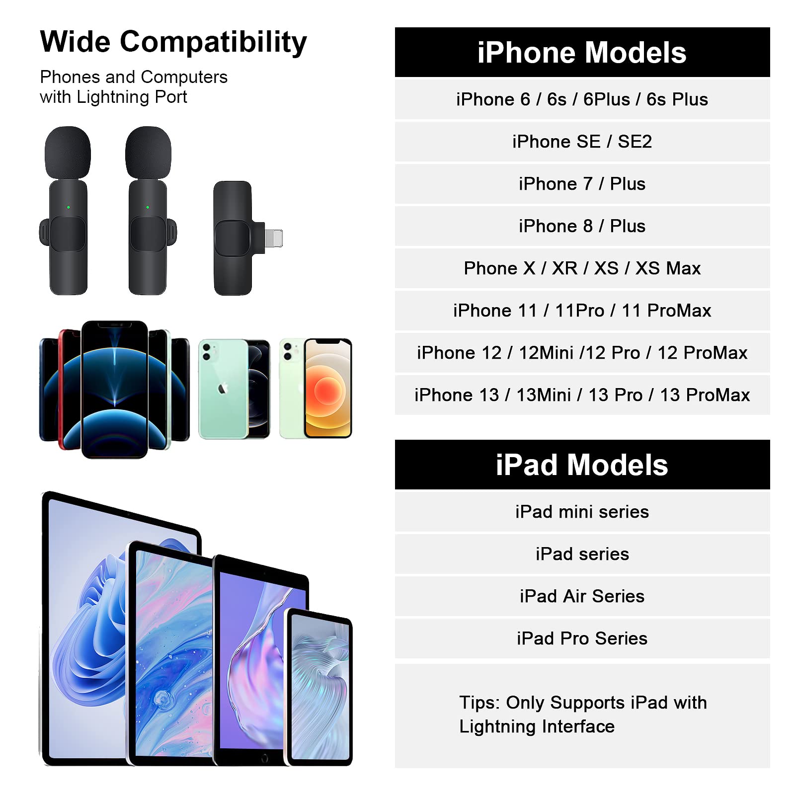 2-Pack Dienmern Wireless Microphone for iPhone Microphone for Video Recording Mini Lapel Lavalier Podcast Tiny Cordless Lav Portable YouTube Professional External Interview Clip On Microphone Wireless