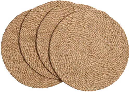 Amidaky Round Woven Placemats Set of 4 Braided Placemats Washable Natural Jute Round Table Mats 14 inches Brown