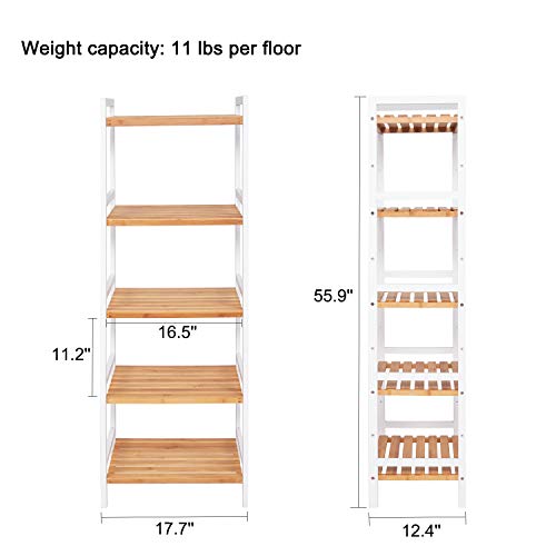 Kinsuite Bamboo Shelf Adjustable Storage Rack Multifunctional Organizer for Kitchen Living Room Bathroom Bedroom (5-Tier)