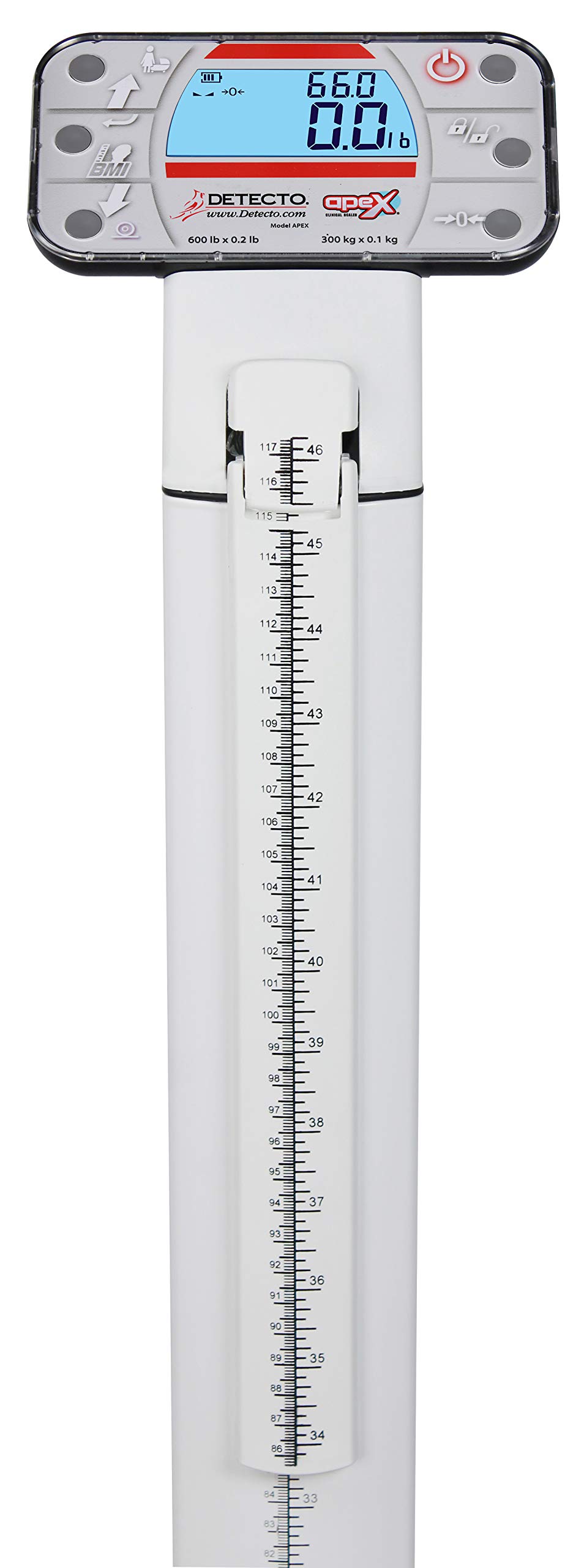 Detecto APEX-C-AC Digital Physician Scale with Height Rod, AC Adapter, WiFi, Bluetooth 600 lb x 0.2 lb, 24" to 87.5"