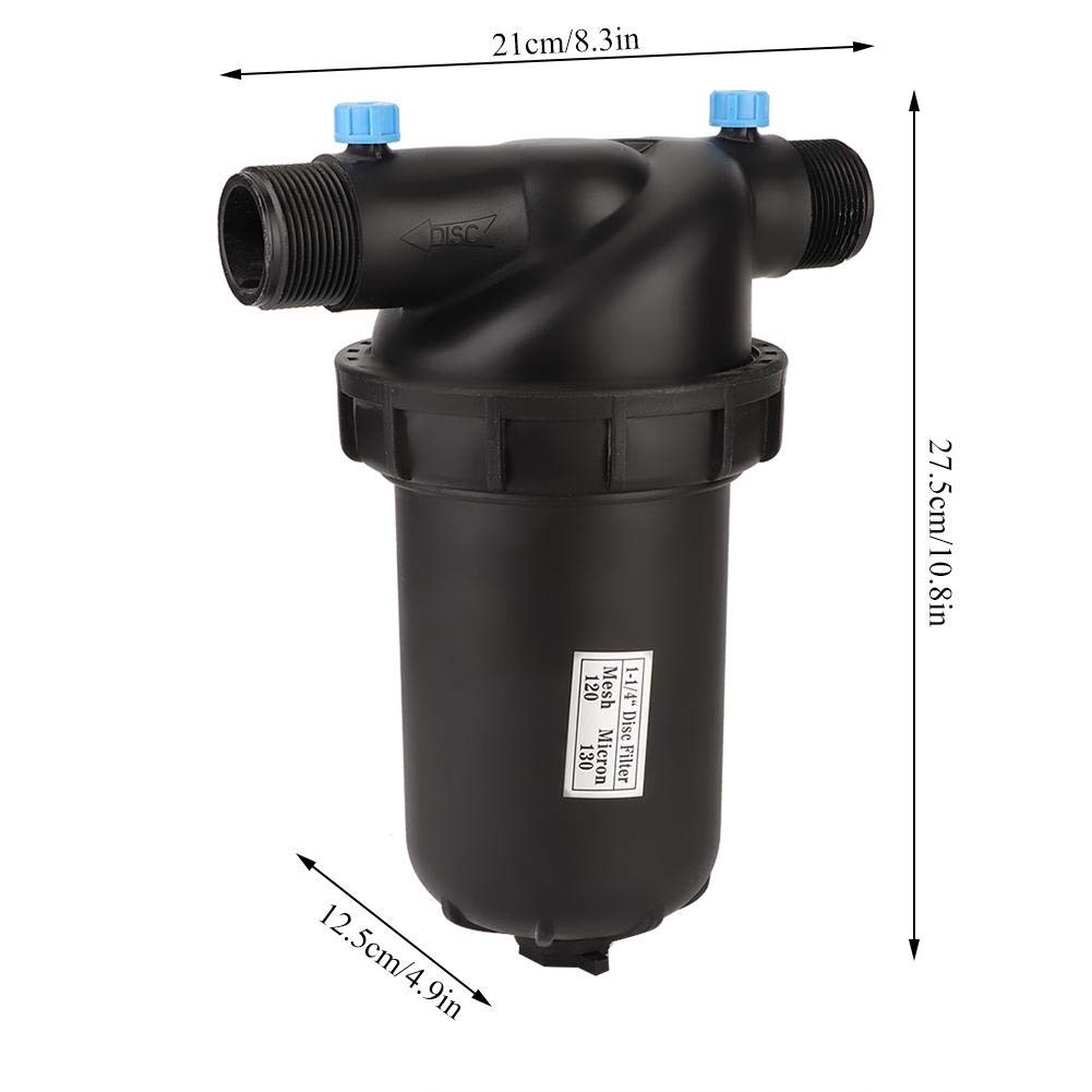 G1-1/4 Male Thread Disc Filter 120 Mesh for Gardening Agriculture Filter Drip Irrigation Pump（Black）