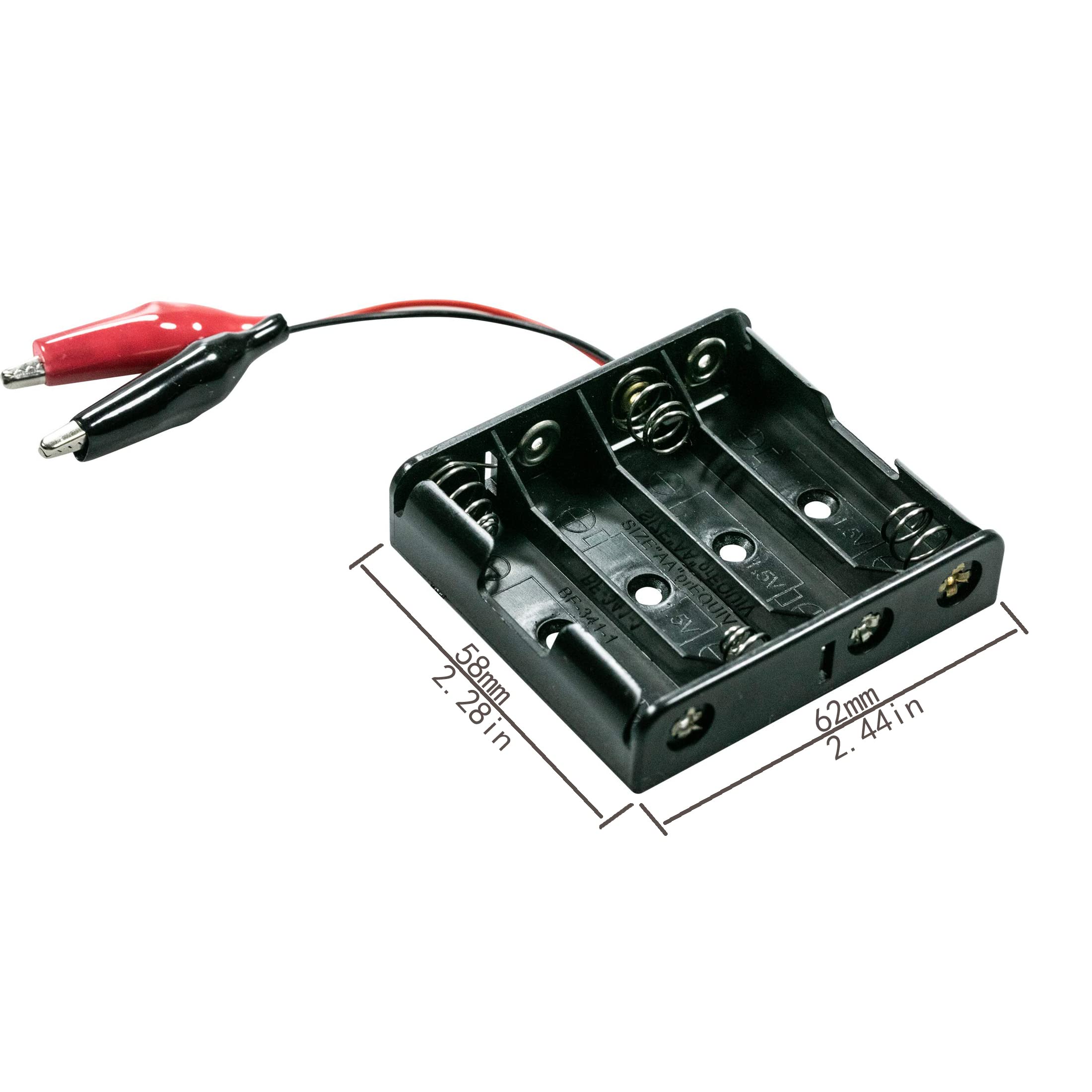 risingsaplings 4 Slots 4X 1x4 1.5V Total: 6V AA Battery Holder Box with Alligator Clip Easy to use (Pack of 2)