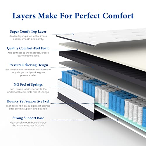 Coolvie Full Size Mattress, 10 Inch Full Hybrid Mattresses, Full Mattress in A Box, Individual Pocket Springs with Memory Foam Layer Probide Pain Relief Motion Isolation & Cool Sleep, 2023 New