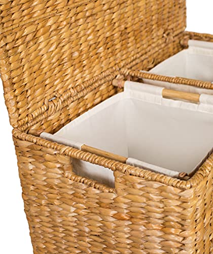 BirdRock Home Oversized Divided Hamper with Liners (Honey) - Made of Natural Woven Seagrass Fiber - Organize Laundry - Cut-Out Handles for Easy Transport - Includes 2 Liners