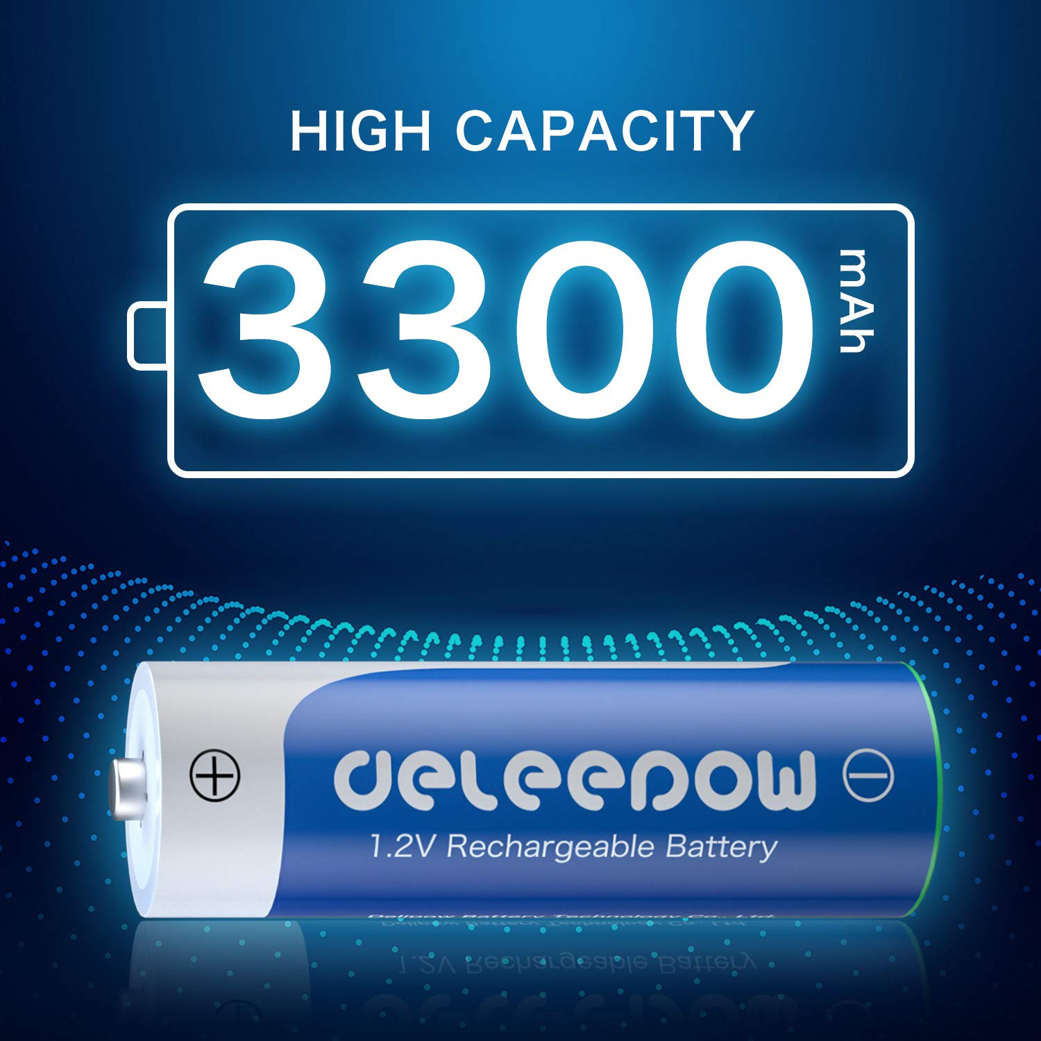 Deleepow AA Rechargeable Batteries Nimh 3300mAh 1.2V Batteries AA Size Rechargeable High Capacity 1200 Cycles 8-Pack(Only Battery)