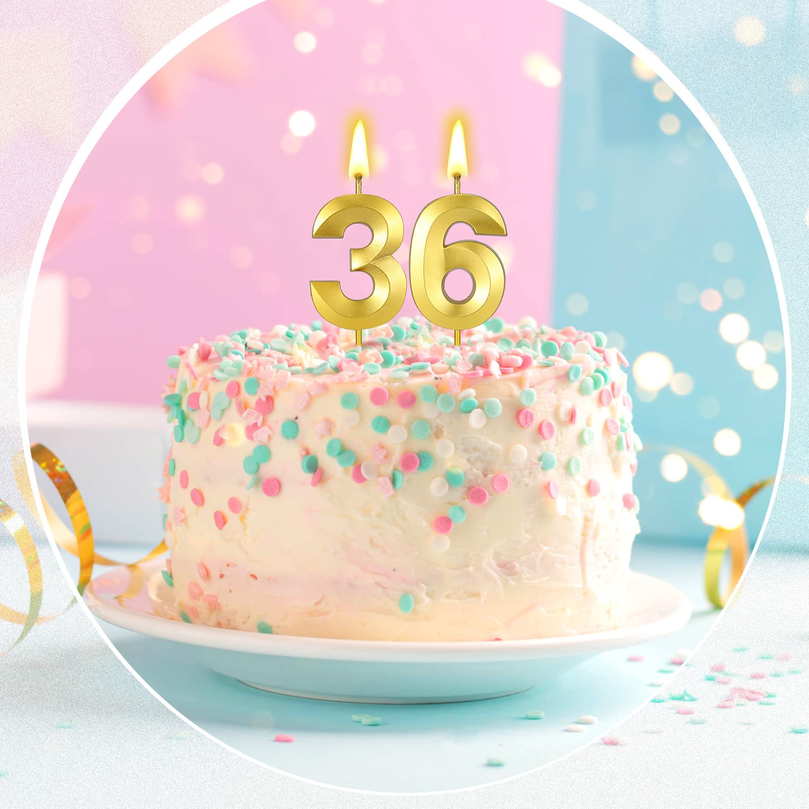 18 PCS Gold Birthday Number Candles Diamond Shape Number 0-9 Cake Tropper Decoration Wedding Ten-Year Milestone Anniversary Happy Birthday Party Celebration