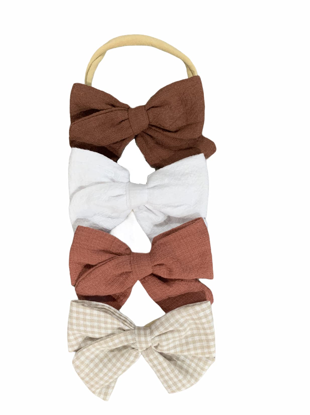 Marley Anne Me Handmade Baby Bow Headband Set of 4 in Neutral Colors, Ginny (Nylon, Linen)
