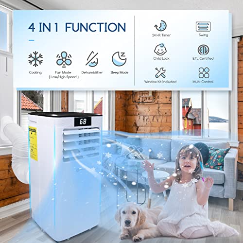 Aigostar Portable Air Conditioners, 10000 BTU(6500 BTU SACC)Smart 4-in-1 Dehumidifier, Fan, AC Unit, WIFI App & Remote Control, Compatible with Alexa & Google Assistant, 24H Timer, Window Kit, White