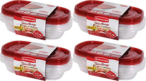 Rubbermaid Take Alongs Food Storage Container, 4-Cup Rectangle, Set of 12, (12 Pack), Red