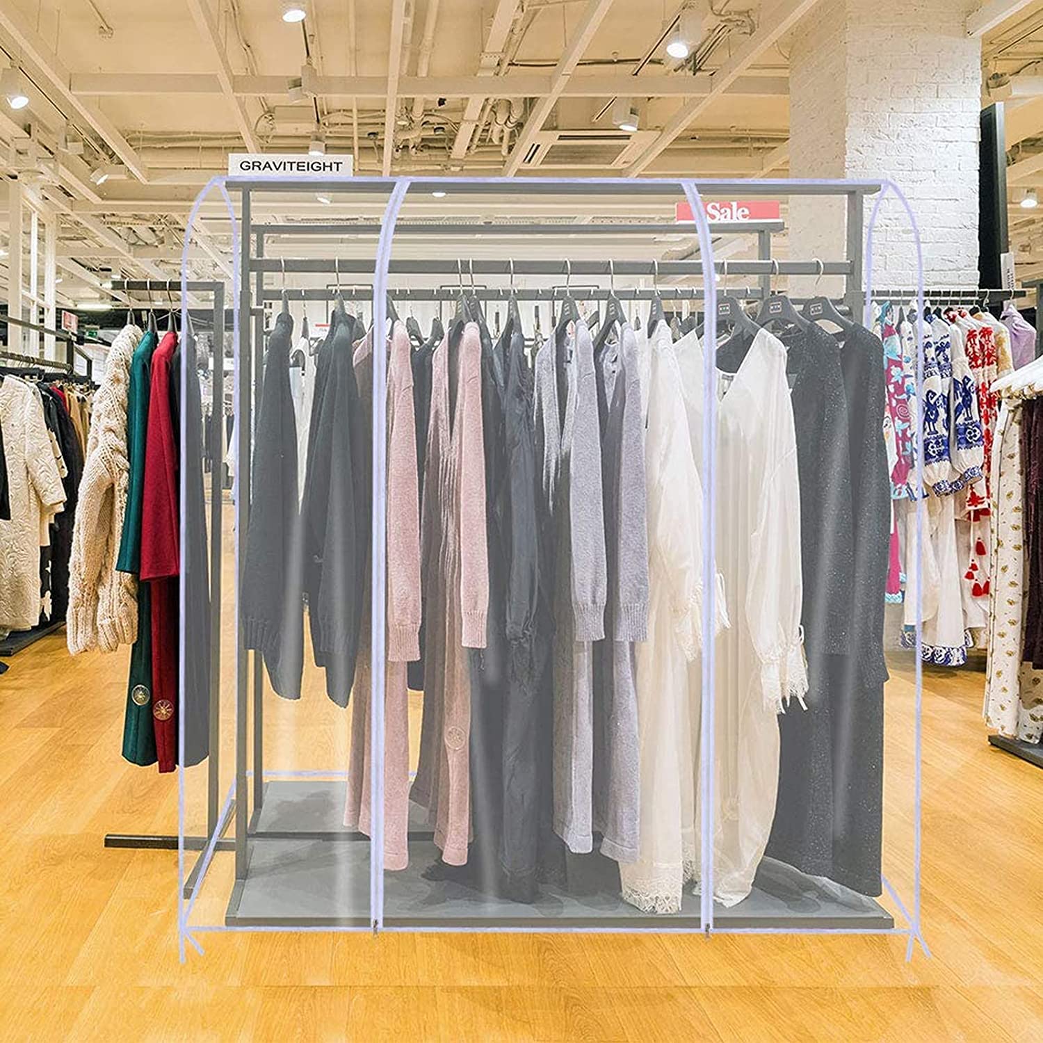 71" L Clear Garment Rack Cover, Clothing Rack Covers, Adult Kids Clothes Protector with 2 Durable Zipper,Waterproof Wardrobe Cover, Dustproof Hanging Clothes Rack Cover, Foldable(L:71x20x52 inch)