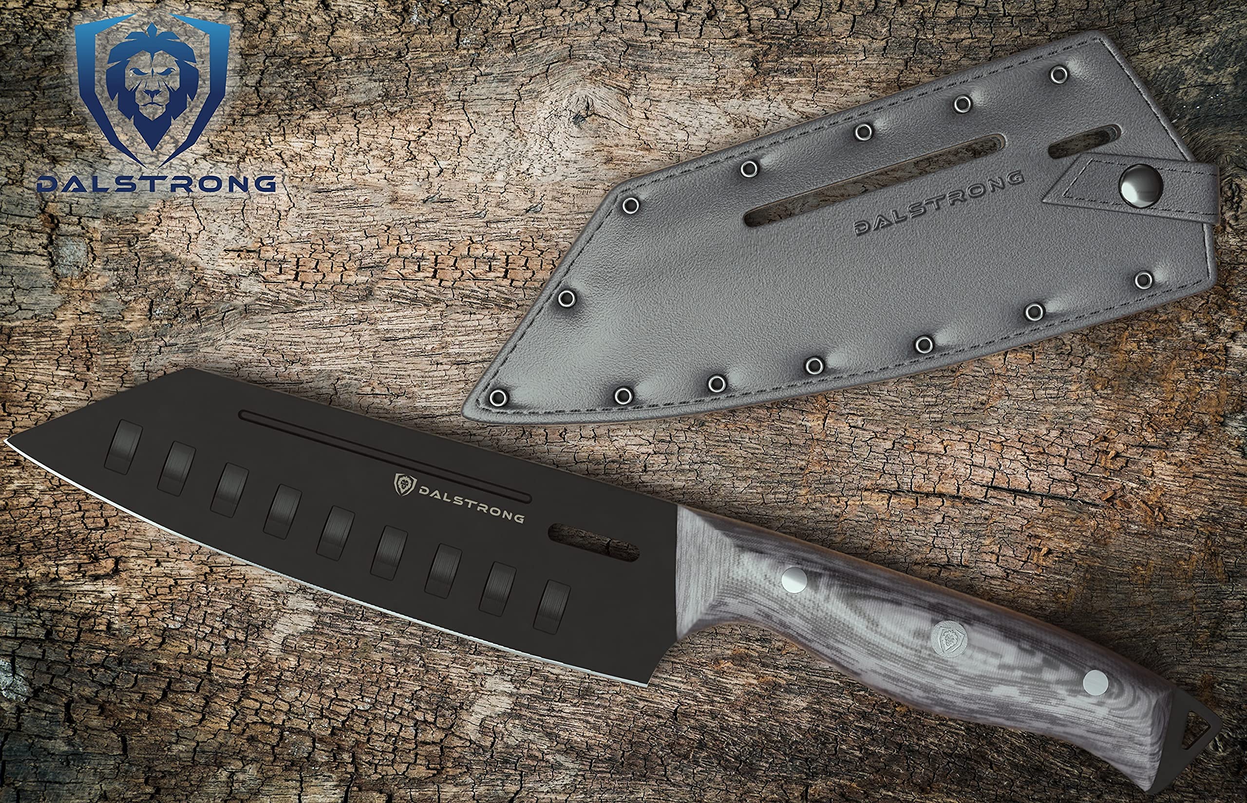 Dalstrong Santoku Knife - 7 inch - Delta Wolf Series - Ultra-Thin & Zero Friction Blade - Black Titanium Nitride Coating Vegetable Kitchen Knife - G10 Camo Handle - Leather Sheath