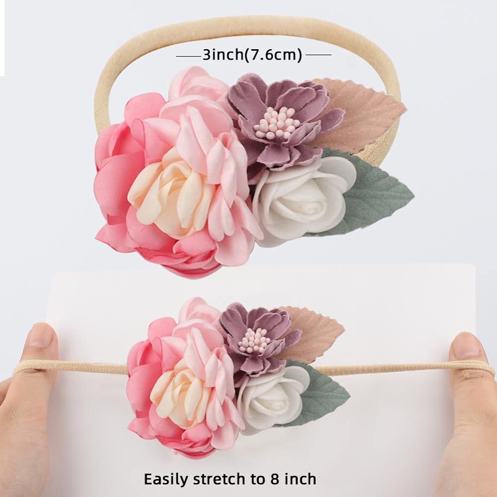 Toptim Baby Floral with Nylon Headbands for Newborn Girls Shower Photo (6 Colors)