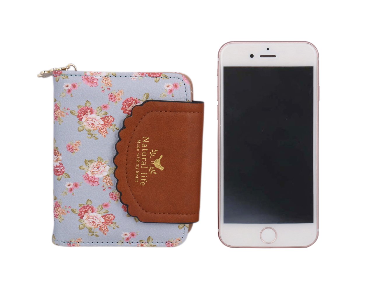 Adoptfade Womens Small Wallet Floral Coin Purse Card Holder,Light Blue
