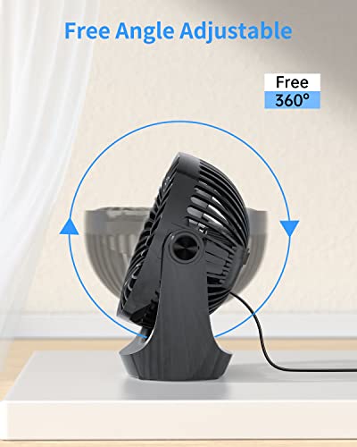 Aluan Desk Fan Small Table Fan with Strong Airflow Ultra Quiet Portable Fan Speed Adjustable Head 360°Rotatable Mini Personal Fan for Home Office Bedroom Table and Desktop, Black