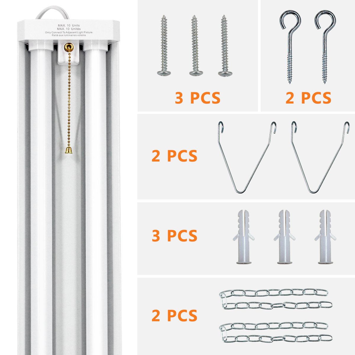 4FT LED Shop Light for Garages, 42W 4800LM 5000K Daylight LED Shop Lights, LED Ceiling Light with Pull Chain (ON/Off), Linear Worklight Fixture with Plug, 10 Pack