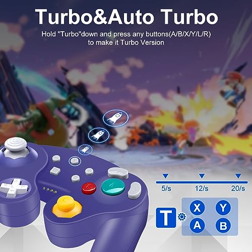 ADHJIE Gamecube Controller for Switch Nintendo,Wireless Gamecube Switch Controller for Nintendo Switch/PC/Steam,6-Axis Gyro Motion,One-Button Wake Up & Auto Turbo, Purple
