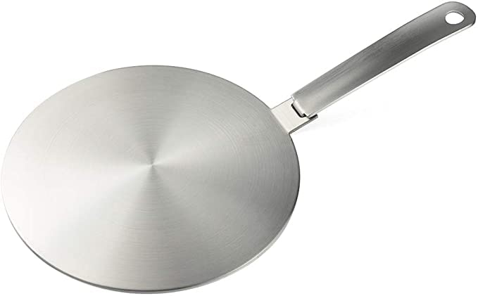 2020 Newest Heat Diffuser Stainless Steel Induction Adapter Plate Removable Handle Coffee Milk Cookware Induction Hob Heat Cooking Diffuser for Electric Stove 5.5inch