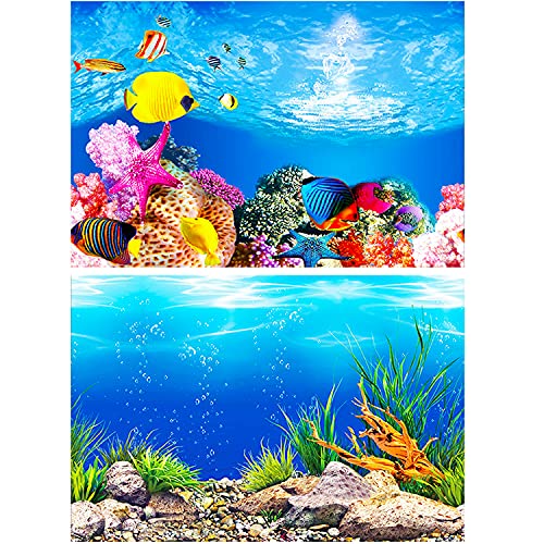 Lainrrew Aquarium Background, 12 x 21Inch Double Sided Fish Tank Background Aquarium Decorations Poster Paper Cling Decals Wallpaper Sticker Terrarium Background (Type 1)