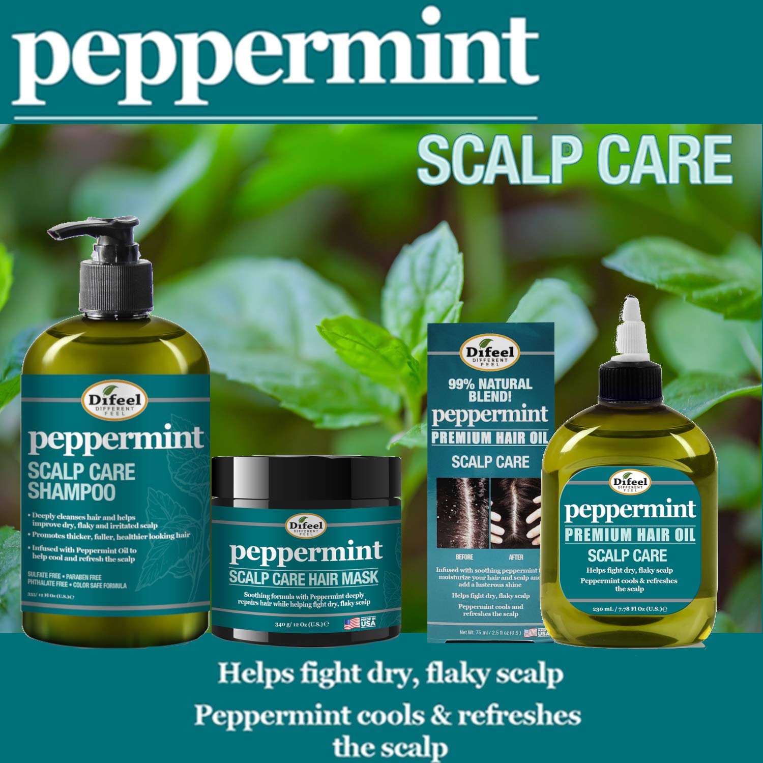 Difeel Peppermint Scalp Care Shampoo 12 oz. - Sulfate Free Shampoo Made with Natural Ingredients