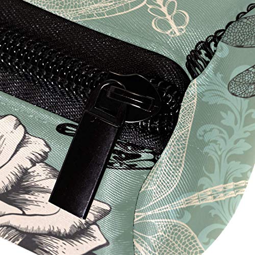 Vintage Rose Butterflies and Dragonflies Pencil Bag Pen Case Stationary Case Pencil Pouch Desk Organizer Makeup Cosmetic Bag for School Office