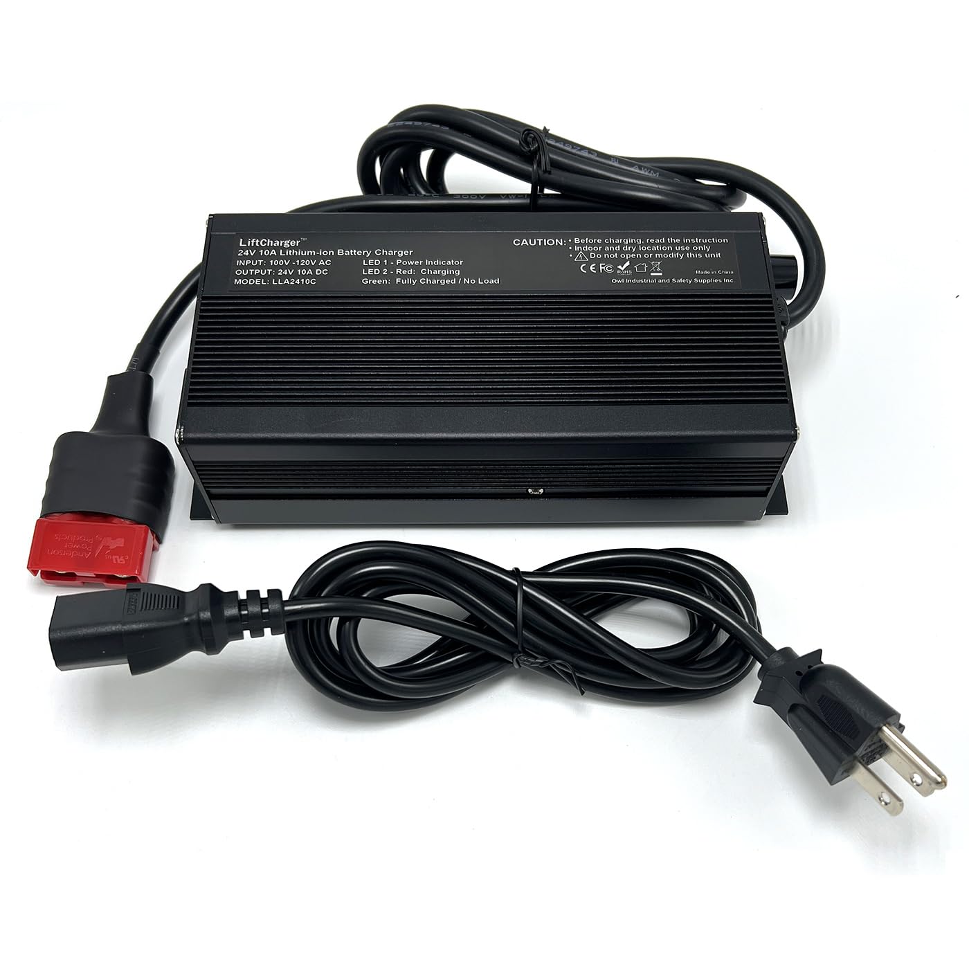 24V (29V Actual) Lithium LiFePO4 Battery Charger with Red SB50 Quick Connect Connector for 24 Volt LiFePO4 Battery Pack Between 20Ah and 150Ah Capacity