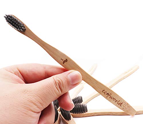 ECOFWORLD Soft Charcoal Bamboo Toothbrush - Natural Wooden Organic | USDA Certified Eco-Friendly | Extra Soft BPA Free Bristles Biodegradable | Individually Packed (Adults - 5 Pack)