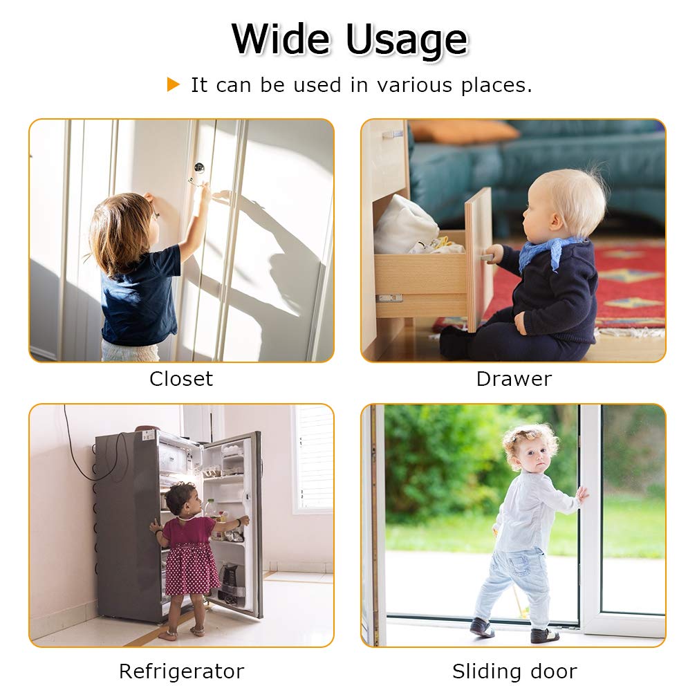 Maveek 3 Pack Child Safety Refriderator Lock, Cabinet Lock with 3 Keys, Drawer Lock with 6 Extra Strong Adhesive Stick Pads for Fridge Freezer Glass Door Window Baby Proof No Tools No Drilling White