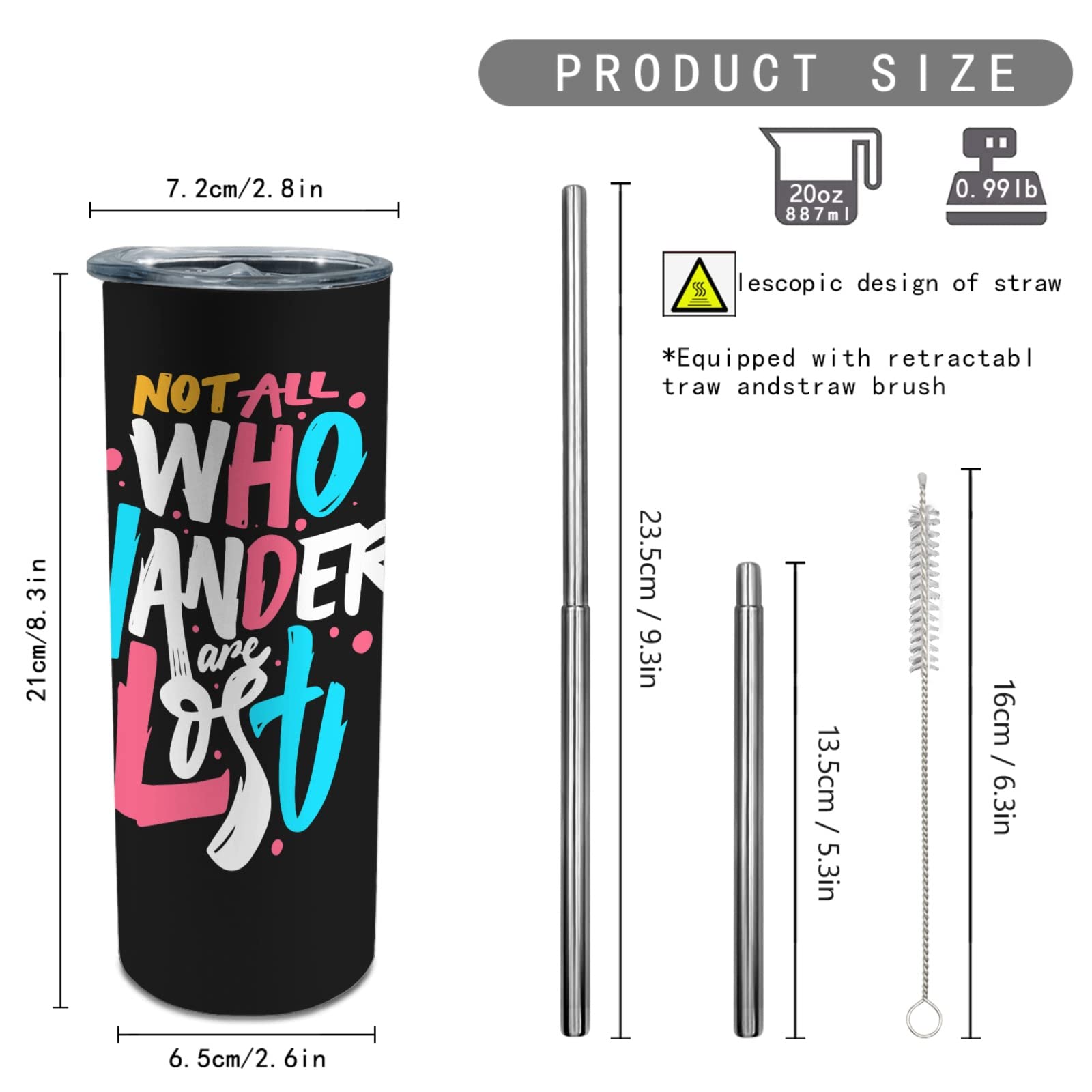 20 oz Water Bottle Coffee Mugs Not All Who Wander are Lost Water Bottles with Straw Thermo Coffee Mug Vintage Sublimation Cups 20 oz Skinny Gift for Employees