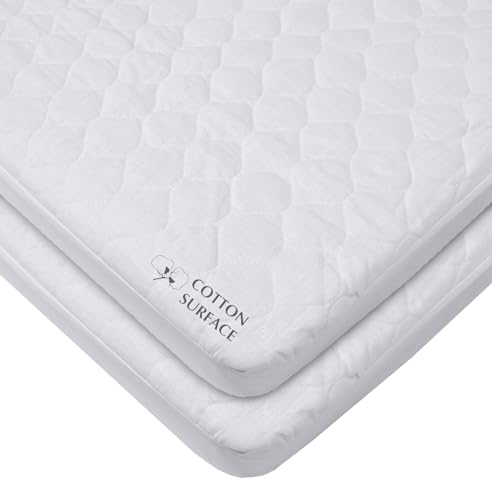 American Baby Company 2 Pack Waterproof Fitted Porta/Mini Crib Mattress Protector, Quilted Cotton and Noiseless Mini Crib Pad Cover, White, 38" x 24"