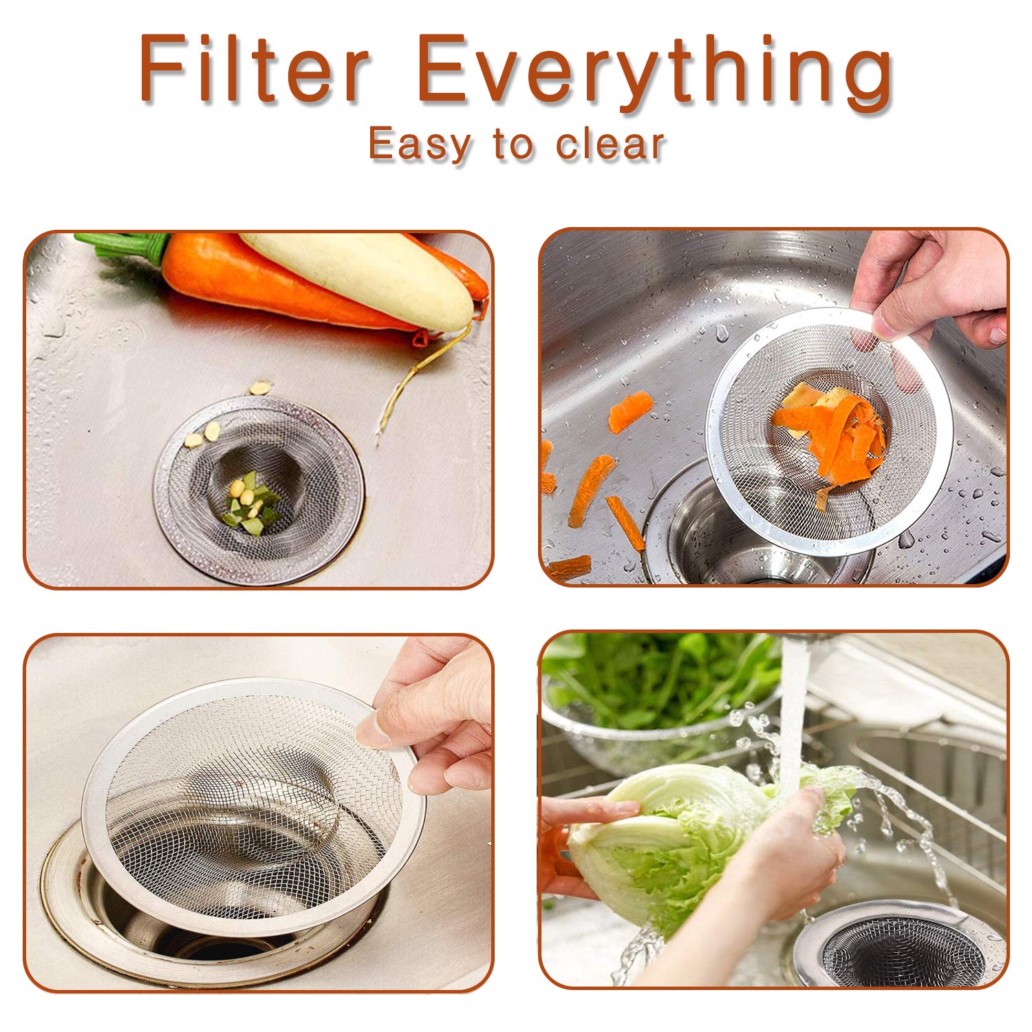 4pcs Heavy Duty Stainless Steel Slop Basket Filter Trap,3.54" Top / 1.65" Mesh Metal Sink Strainer,Perfect for Kitchen Sink/Bathroom Bathtub Wash Basin Floor Drain Balcony Drain Hole,Utility