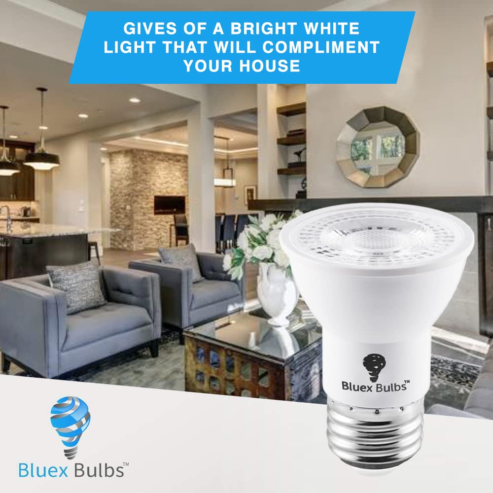 6 Pack PAR16 LED Bulb Short Neck 7W - 75 Watt Equivalent 500 Lumens E26 3000K Warm White Dimmable LED Curio Cabinet Light Bulb Mini Light Bulbs, Short Light Bulbs, Flood Light PAR16 LED Spotlight Bulb