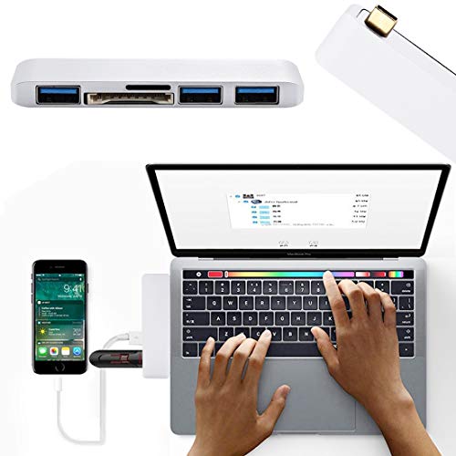 Leya-US Spare Part 5 in 1 Multi-Function Aluminium Alloy 5Gbps Transfer Rate USB-C/Type-C HUB Adapter with 3 USB 3.0 Ports & SD Card Slot & TF Card Slot Compatible for MacBook 2015/2016 / 2017(Gre