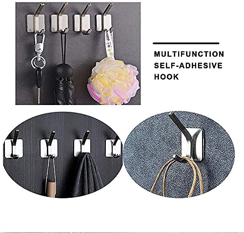 Koksi Self Adhesive Hooks Stainless Steel 3M Adhesive Wall Hanger, Waterproof Heavy Duty Sticky Wall Hooks Toilet Rust-Proof Bath Towel Hanger for Bathroom Bedroom Kitchen (2, Silver)