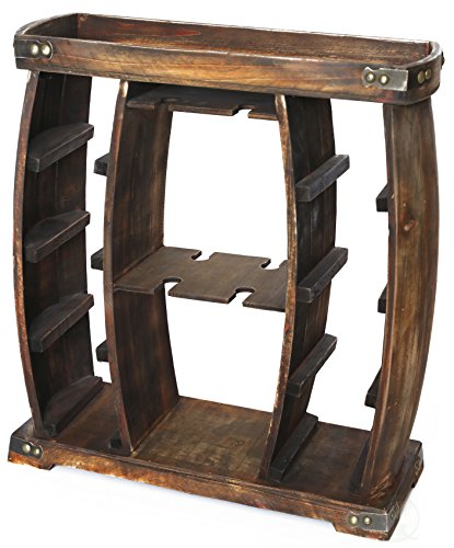 Decorative Wooden 8 Bottle Rustic Wine Rack with Glasses Holder