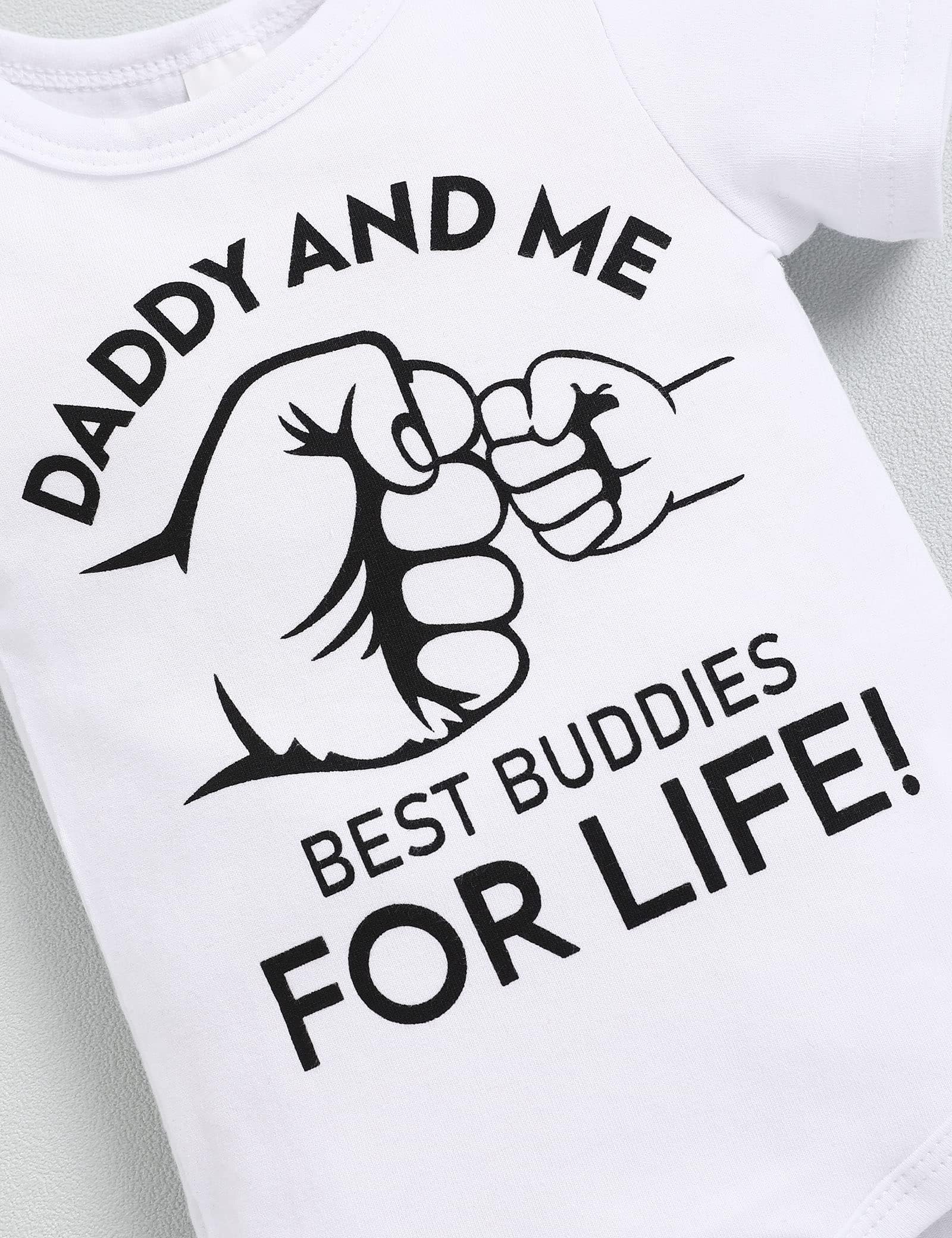 TUEMOS Baby Boy Clothes Daddy and Me The Best Buddies for Life Letter Print Romper Top+Pant with Hat Baby Boy Summer Outfits 3-6 Months