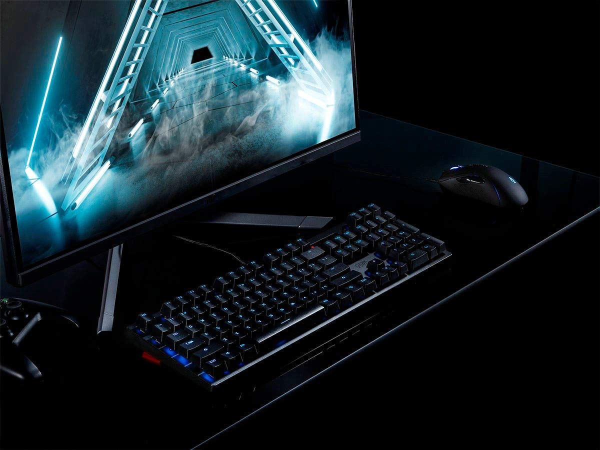 Dark Matter by Monoprice Aether Optical Mechanical Gaming Keyboard - LightStrike LK Red, RGB, IP57 Rated, Aluminum, Wired
