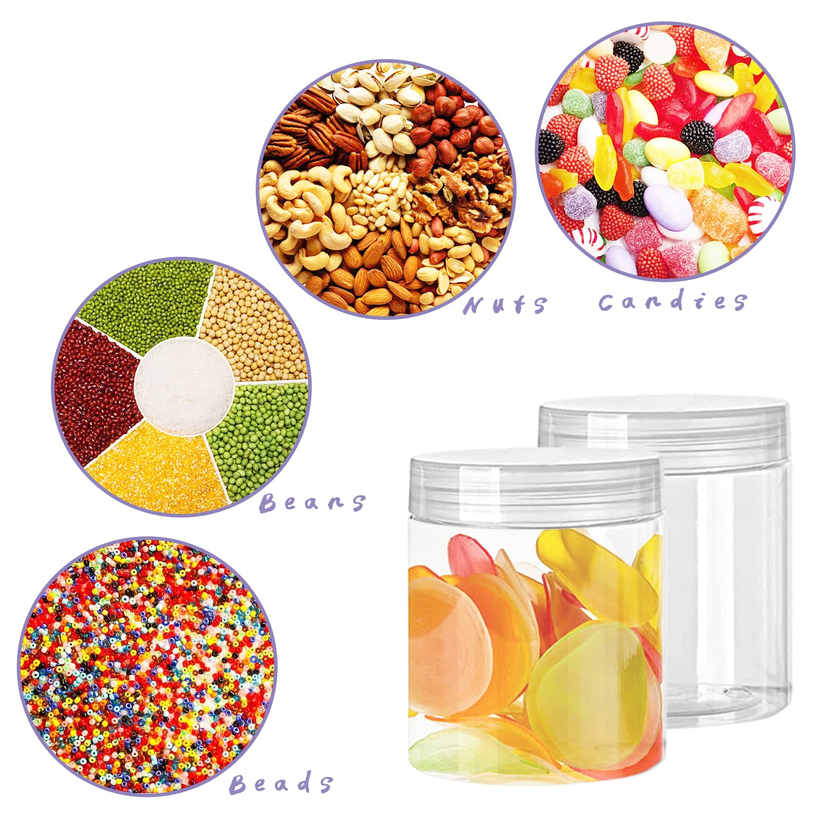 20 Pack 4oz Clear Plastic Jars with Lids,Wide-Mouth Refillable Storage Containers,Empty Round Containers for Candy,Beads,Lotion,Slime Making and Food Storage
