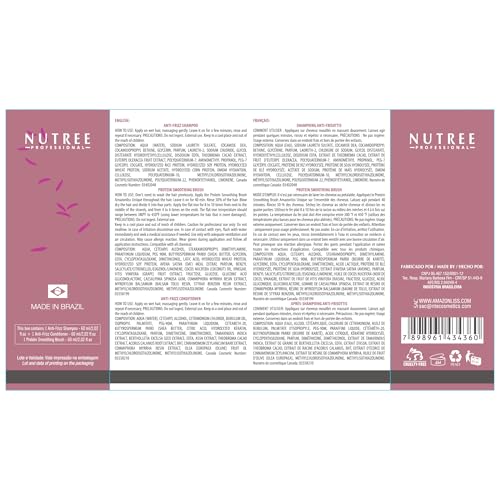 Brazilian Keratin Smoothing Blowout System for Dry, Damaged Hair - Formaldehyde-Free Three-Step Protein Treatment (Shampoo, Conditioner, 2.02 Fl Oz Each)