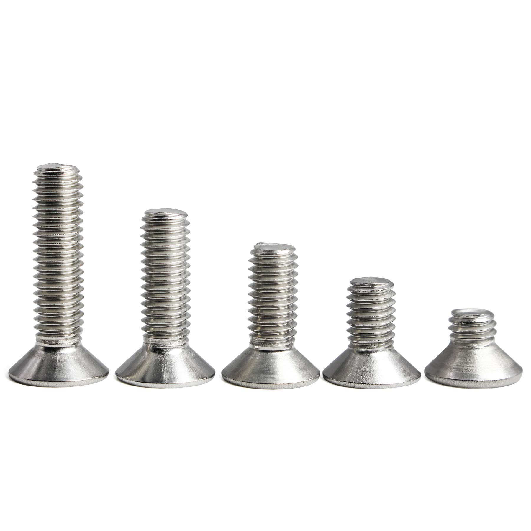 M5 x 8mm 12mm 16mm 20mm 25mm Flat Head Hex Socket Cap Screws Countersunk Bolts, 304 Stainless Steel, Fully Threaded, Bright Finish, Metric Allen Hex Drive, Assortment Kit 50PCS