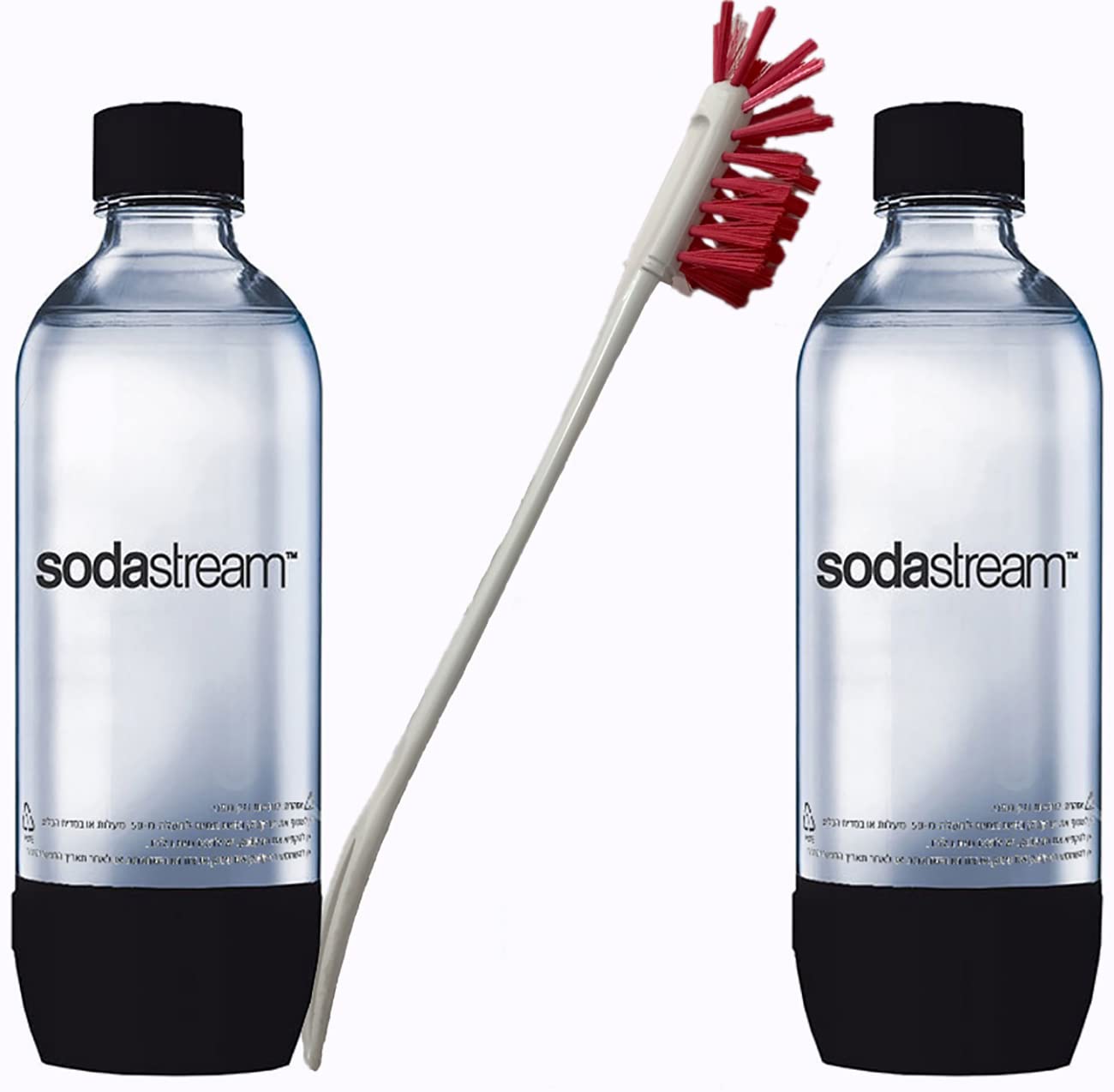 2 Pack Water Carbonating Sodastream Bottles Bundle with Deliqo 14 inch Bottle Cleaning Brush Original Soda Stream Reusable Sparkling Extra 1L 1 Liter