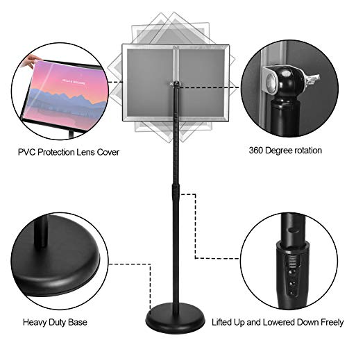 KOOV Poster Sign Stand 8.5 x 11 Inches Floor Standing Sign Holders, Adjustable Pedestal Poster Stand with Heavy Duty Round Base Both Vertical and Horizontal Sign Displayed, Black