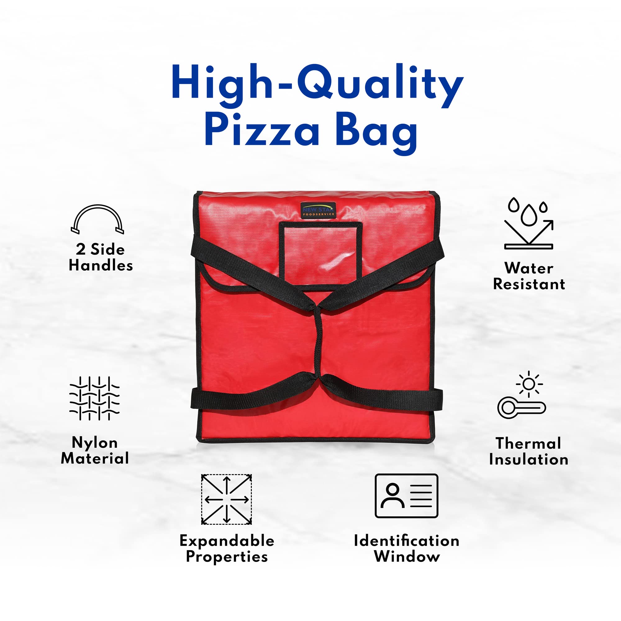 New Star Foodservice 51148 Insulated Pizza Delivery Bag, 20" by 19" by 13", Black