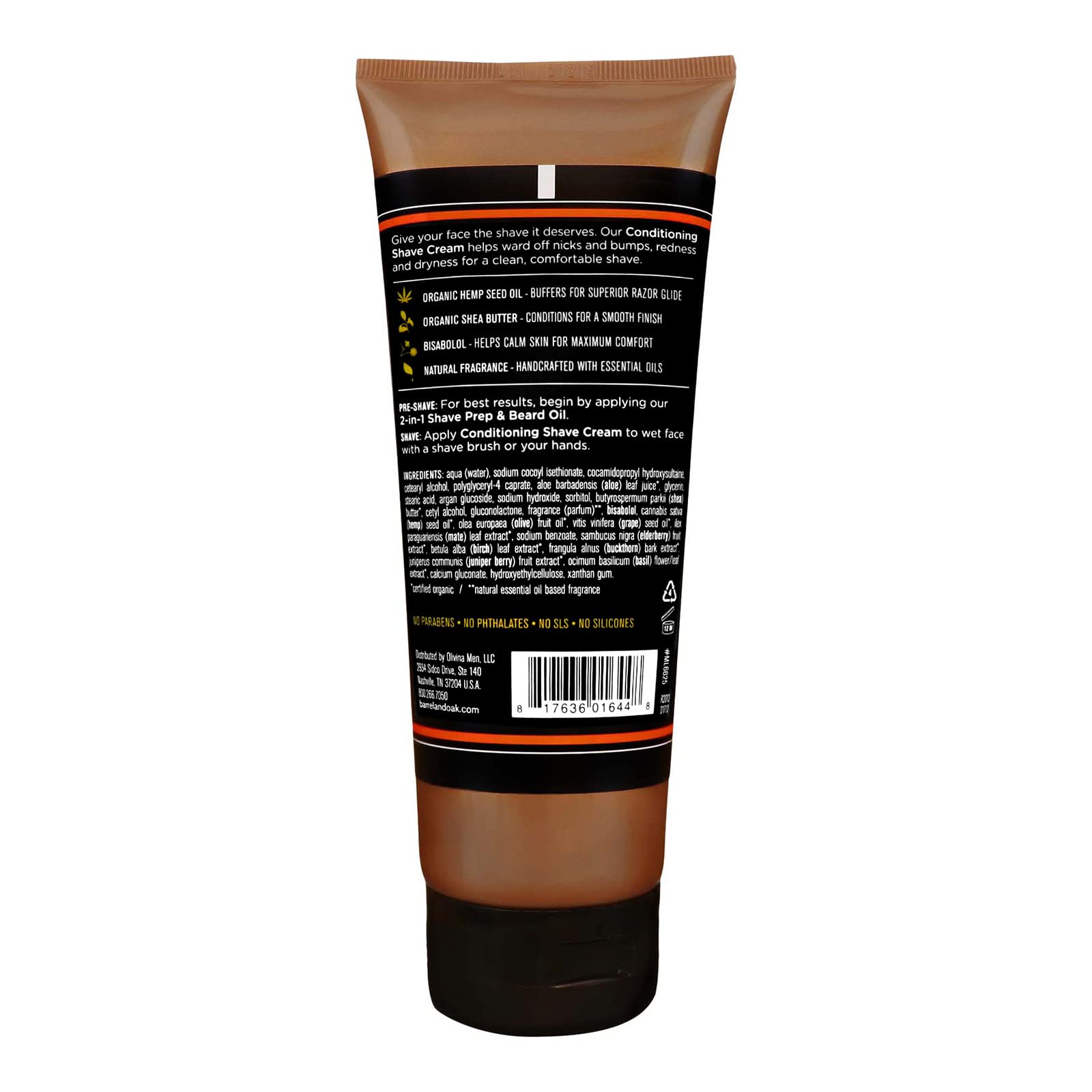 Barrel and Oak - Conditioning Shave Cream, Men's Shaving Cream, Moisturizing Shave Cream, Caffeine & Antioxidant-Rich, Helps Prevent Nicks, Bumps, Redness, & Dry Skin, Vegan (Bourbon Cedar, 6.5 oz)