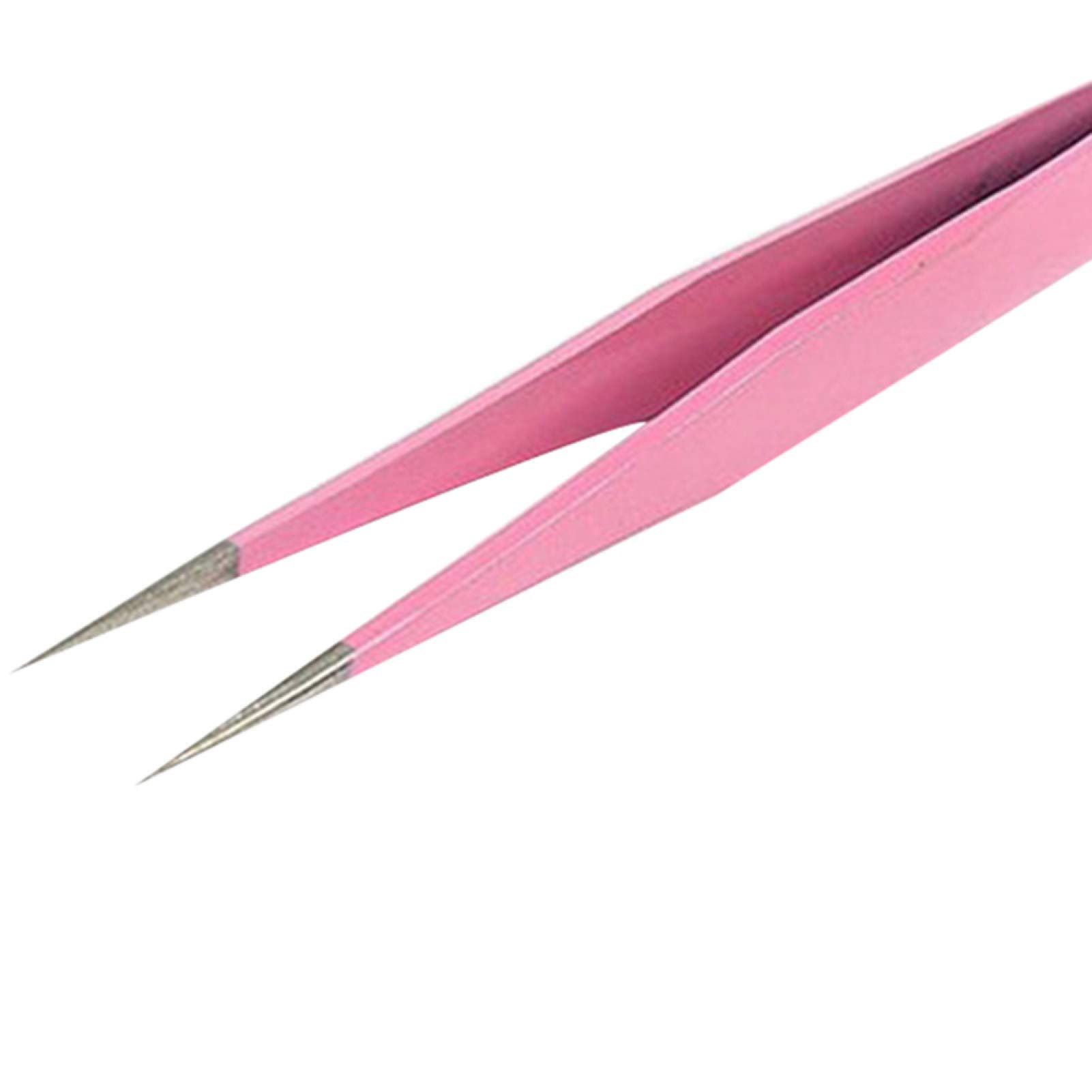 Gaweb Tweezers, Stainless Steel False Eyelashes Home Tool Bend Straight Lashes Applicator Clip - Pink Bend