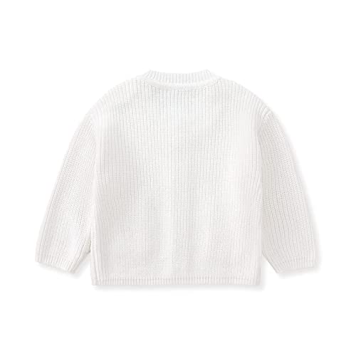 pureborn Baby Girls Boys Sweaters Warm Jacket - Cotton Knit Cardigan Button Closure Coat Outwear for Spring 3-6 Months White